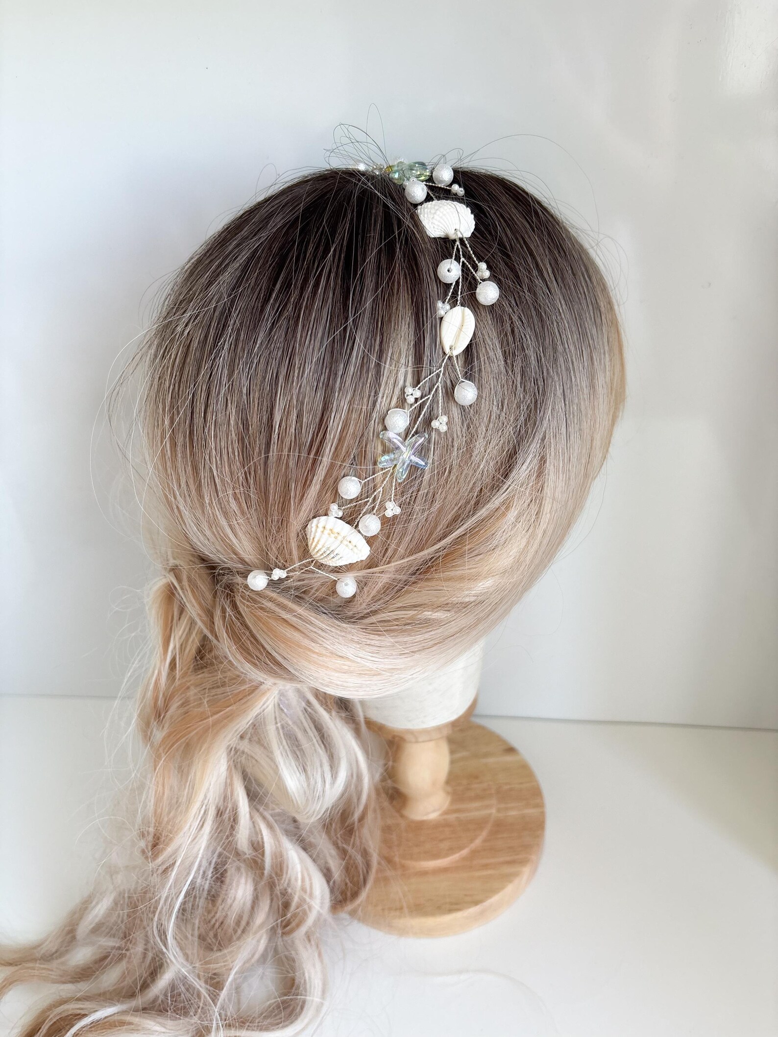 Mermaid Bridal Hair Vine: Seashells, Pearls & Iridescent Ribbon - Etsy