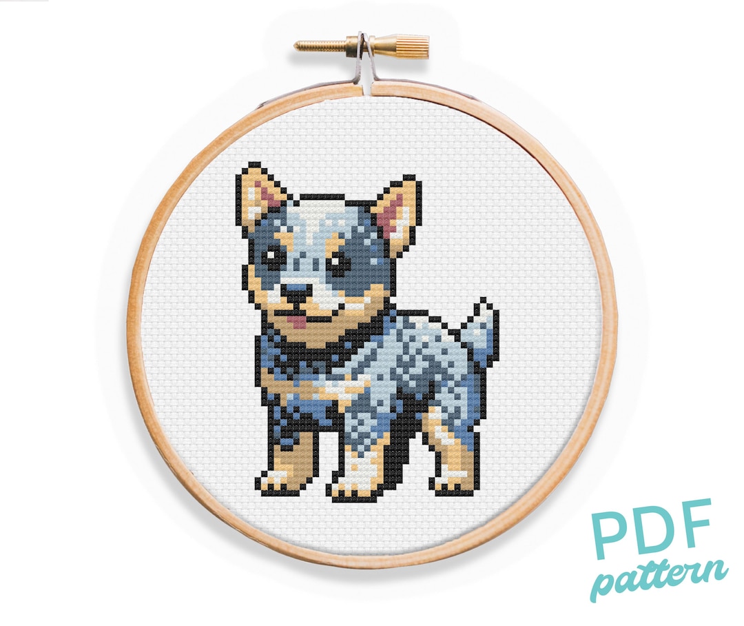 Blue Heeler Puppy Cross Stitch Pattern: Easy Beginner Dog Design (PDF ...