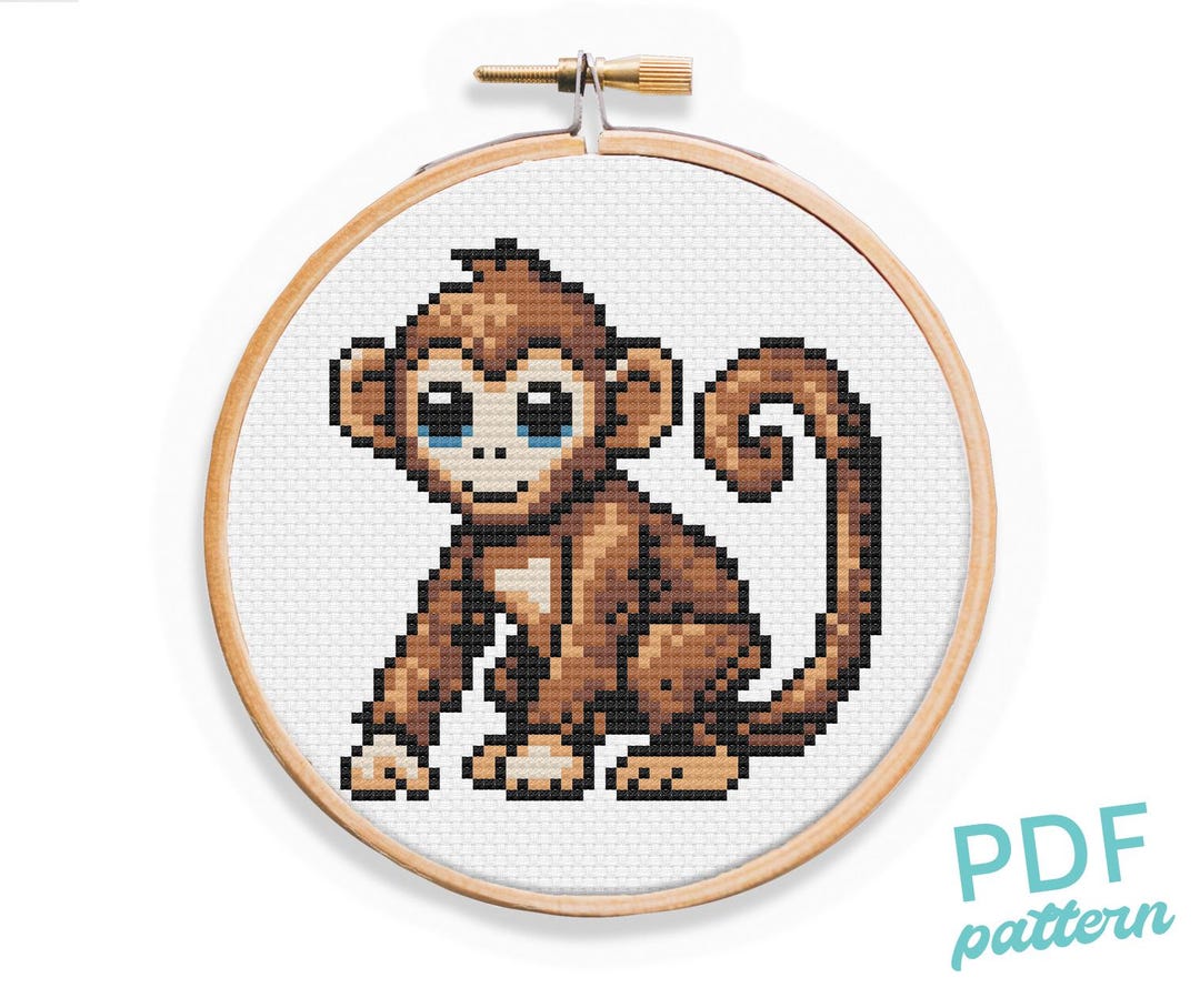 Monkey Cross Stitch Pattern: Easy Beginner Animal Design (PDF Pattern ...