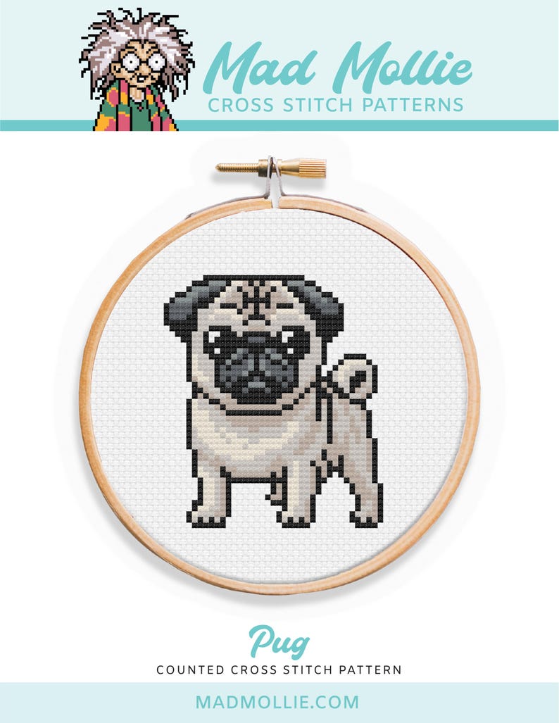 Fawn Pug Cross Stitch Pattern: Easy Beginner PDF (4-inch) - Etsy