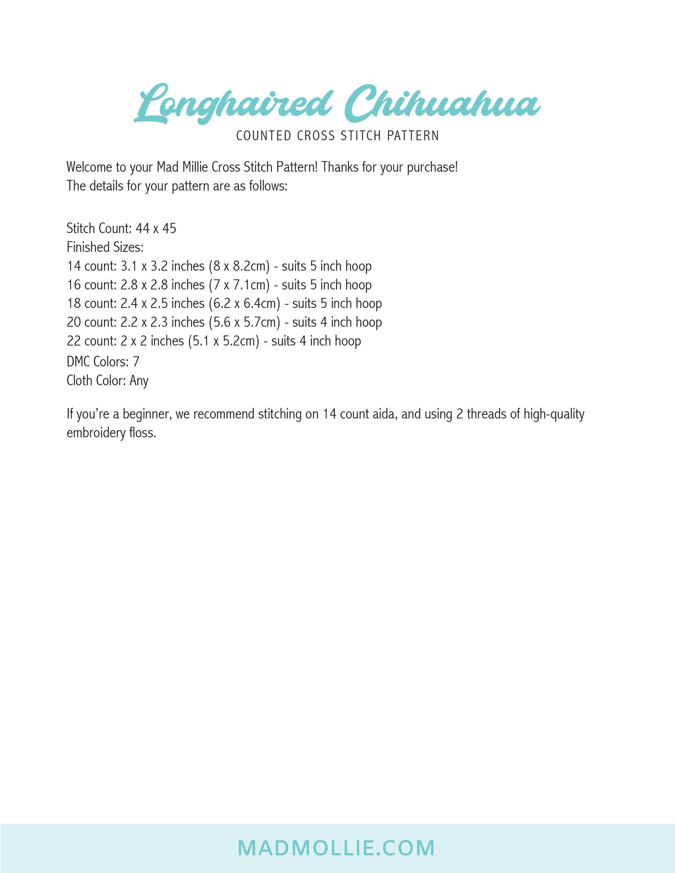 Long Haired Chihuahua Cross Stitch Pattern: Easy Beginner PDF - Etsy