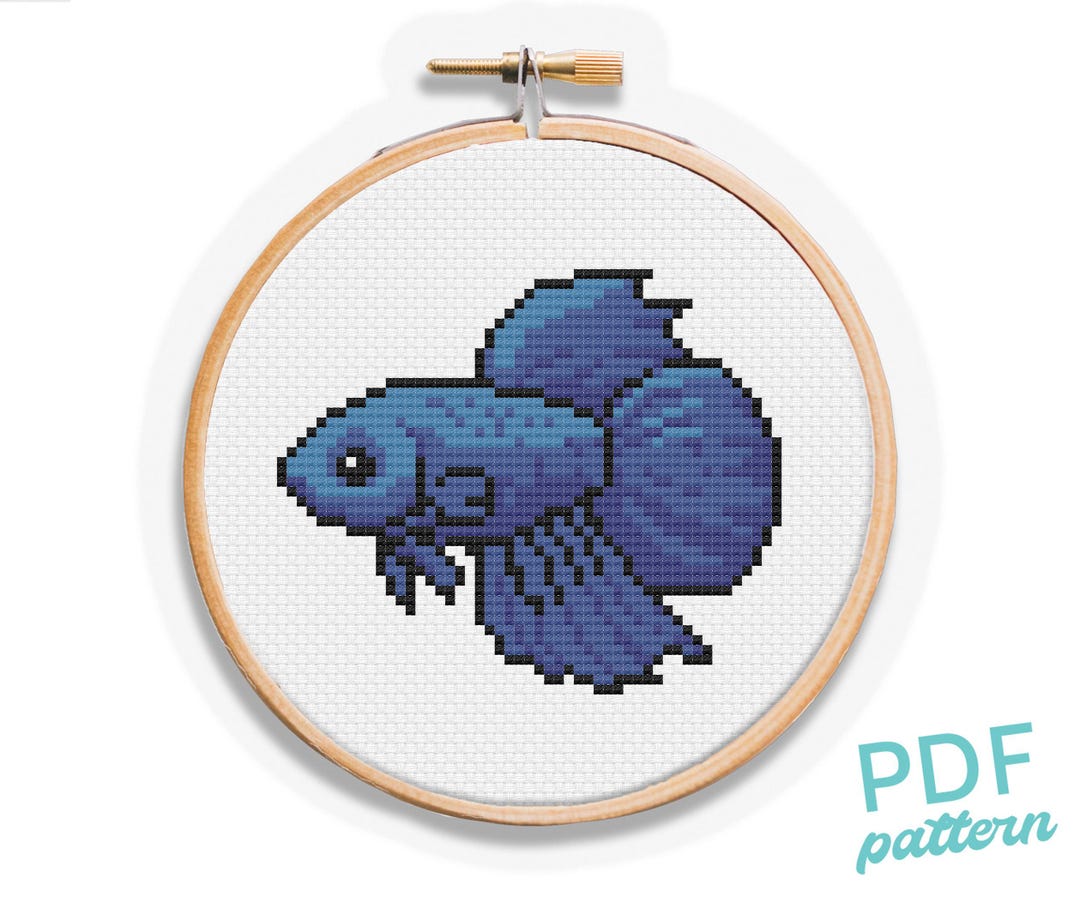 Betta Fish Cross Stitch Pattern: Easy Beginner Aquarium Pet Design (PDF ...