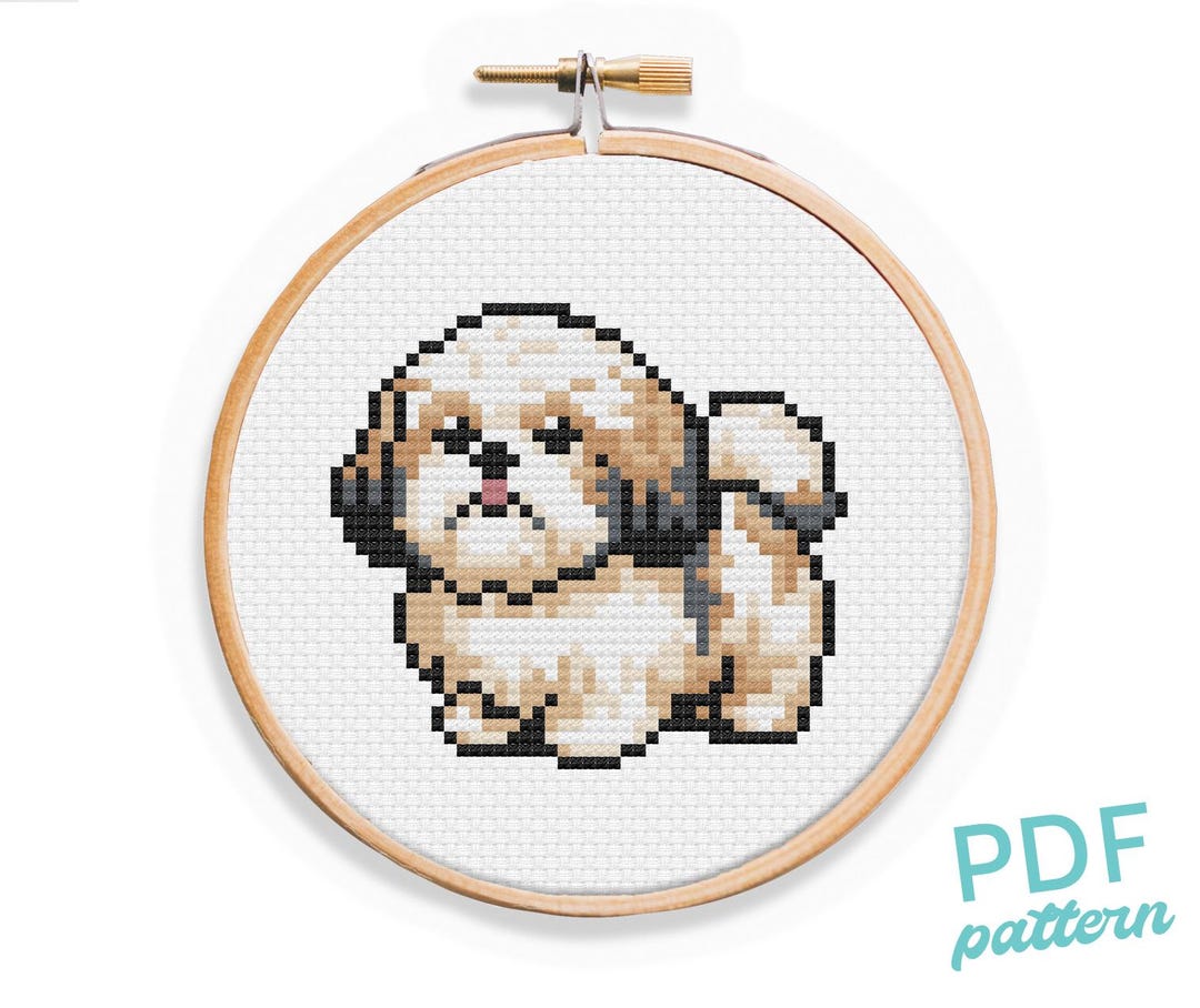 Shih Tzu Cross Stitch Pattern: Gold and White Dog Design (PDF Pattern ...
