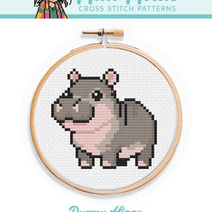 Pygmy Hippo Cross Stitch Pattern - Small and Easy Beginners PDF Pattern - 3" Cross Stitch ...