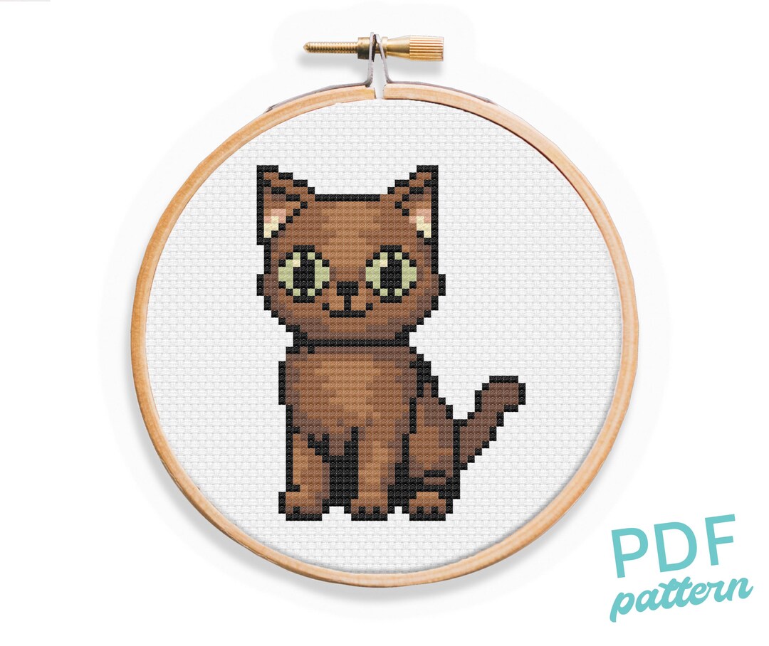 Brown Cat Cross Stitch Pattern - Small and Easy Beginners PDF Pattern ...