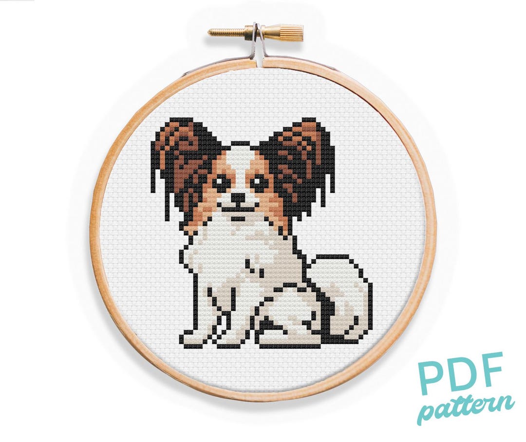Papillon Cross Stitch Pattern: Small Dog Breed Embroidery (PDF Pattern ...
