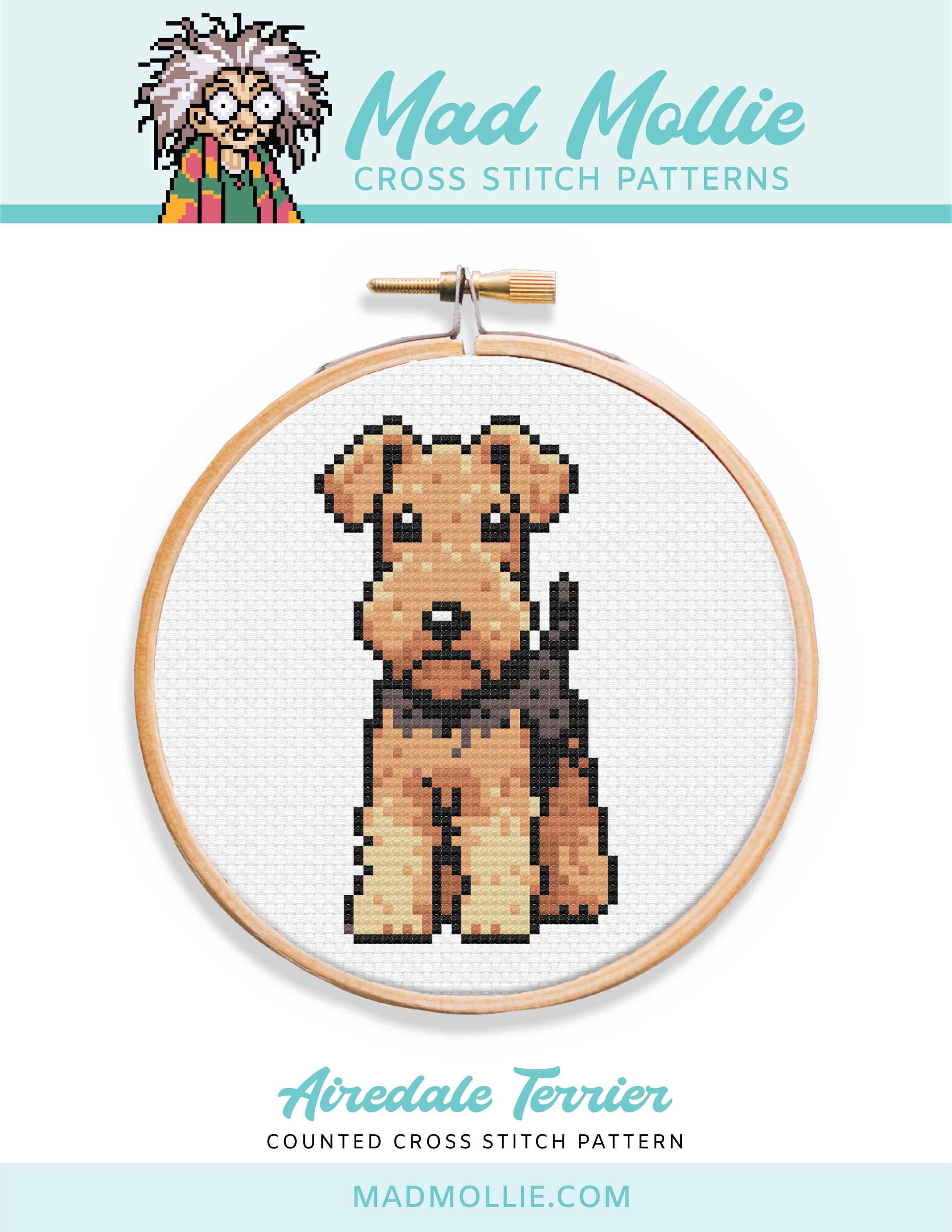 Airedale Terrier Cross Stitch Pattern: Small Beginner Dog Design (PDF ...