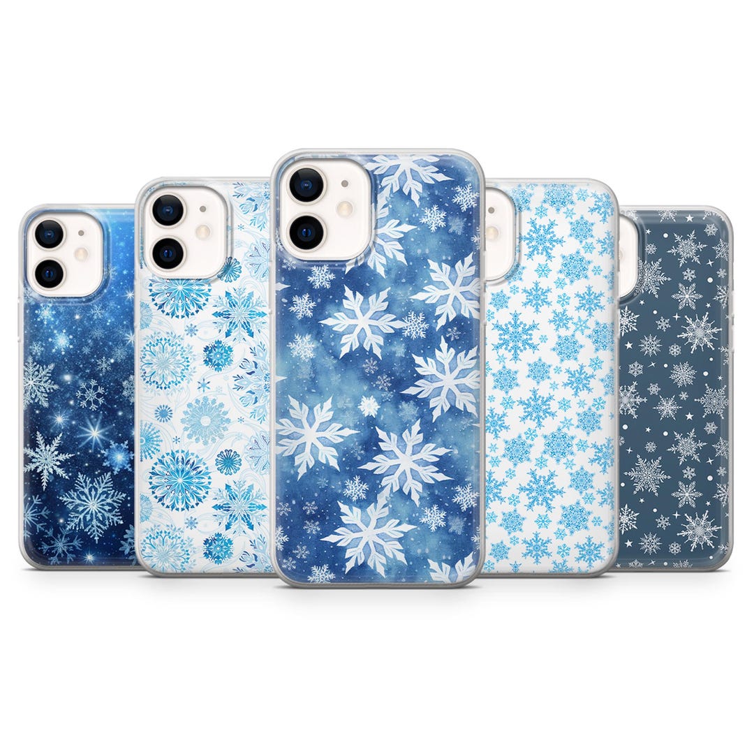 Snowflakes Phone Case Blue Christmas Cover for iPhone 16 Pro 15 14 13 ...
