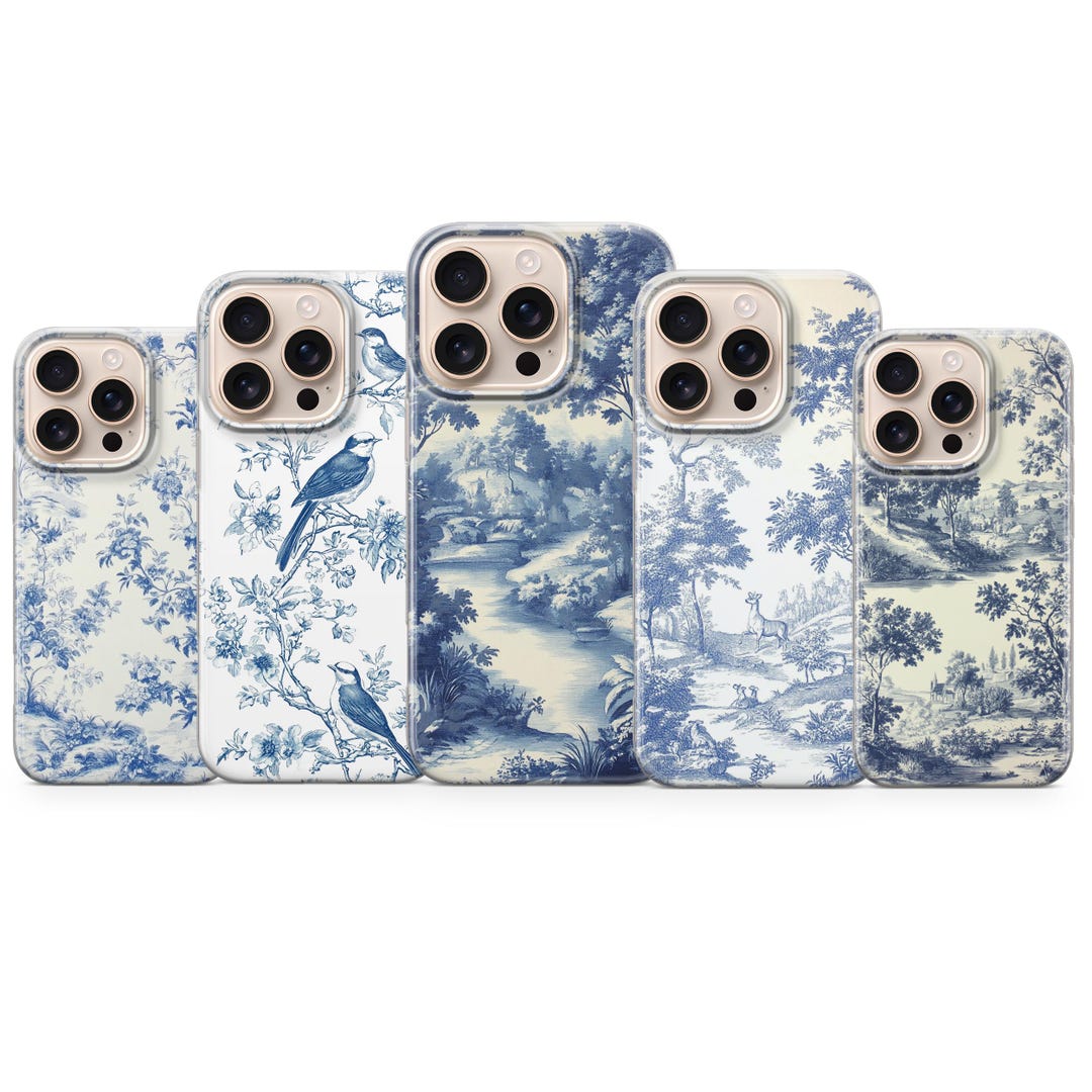 Blue French Toile Phone Case Clastic Vintage Cover for iPhone 17 Pro ...
