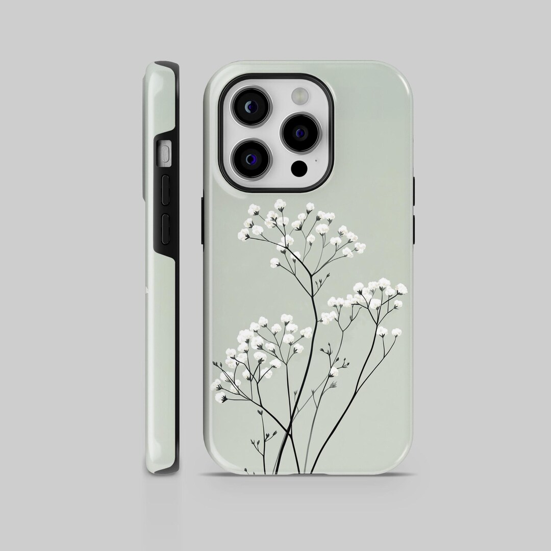 Sage Green Phone Case Minimalist Floral Tough Cover for iPhone 16 Pro ...