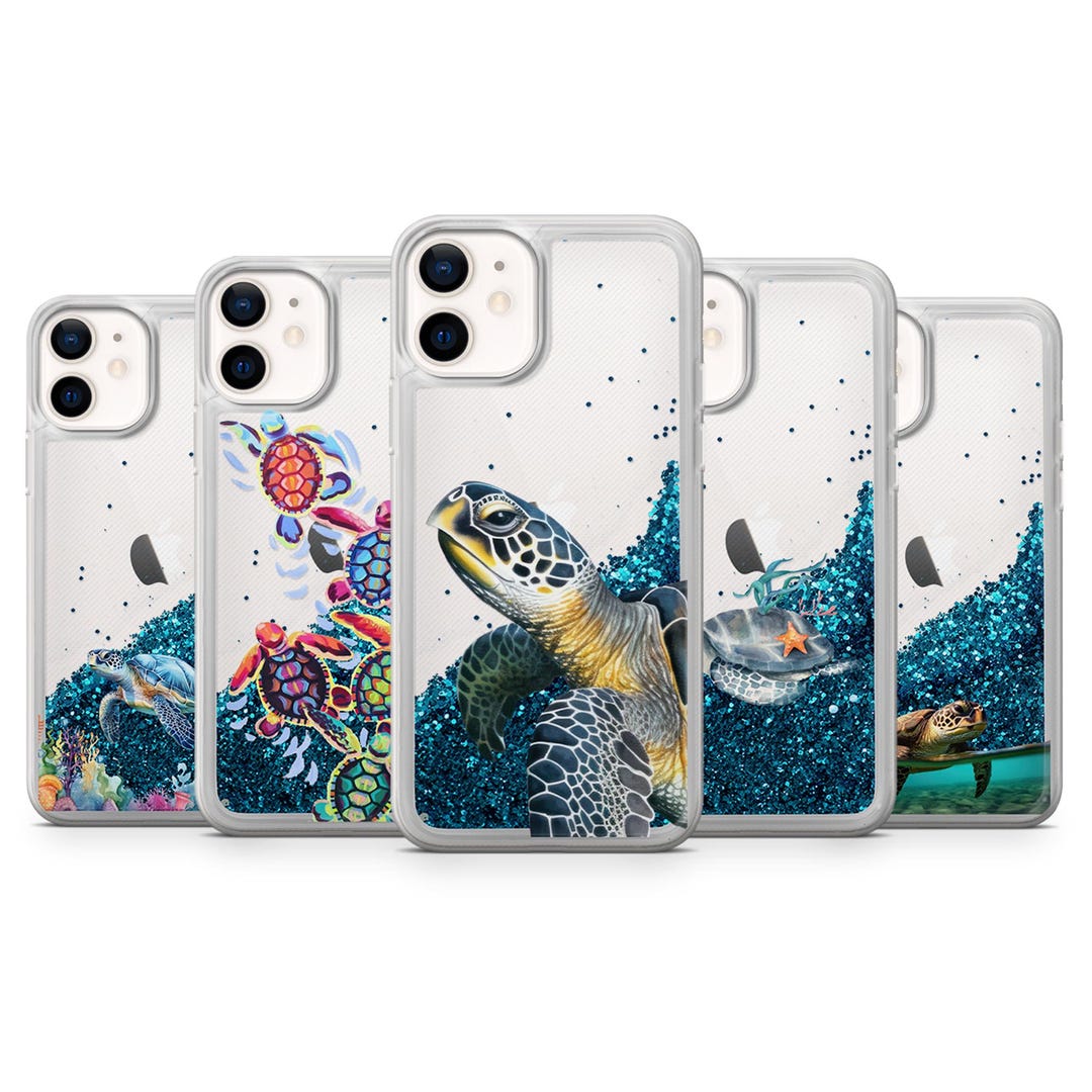 Sea Turtle Liquid Glitter Phone Case Blue Shimmering Ocean Animal Cover ...