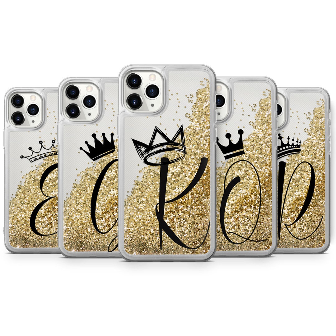 Gold Glitter Crown Initial iPhone Case Personalized Regal Sparkle Cover ...