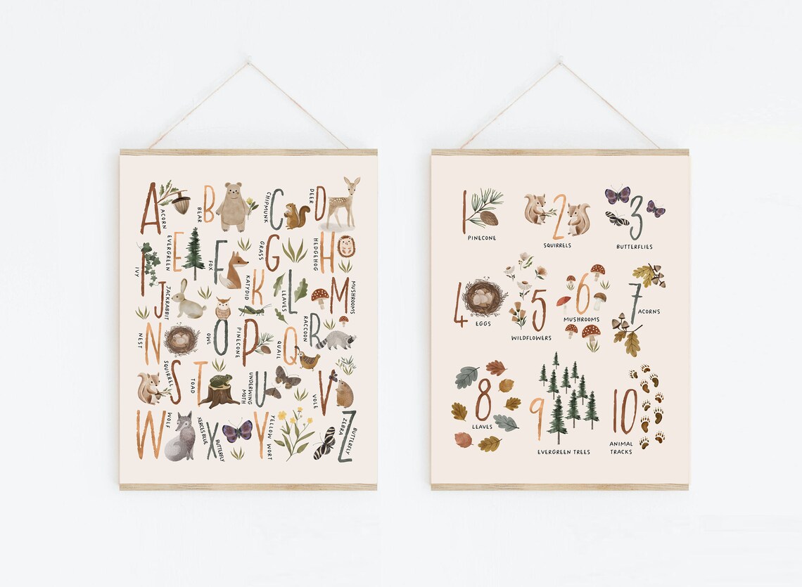 Woodland Alphabet Poster, Woodland Alphabet Print, Woodland Nursery ...
