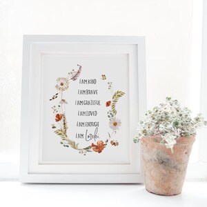 Wildflowers Affirmations Print for Kids, Personalizable Baby Girl Gift ...