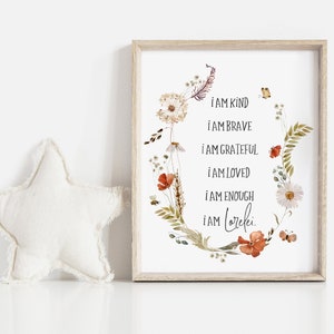 Wildflowers Affirmations Print for Kids, Personalizable Baby Girl Gift ...
