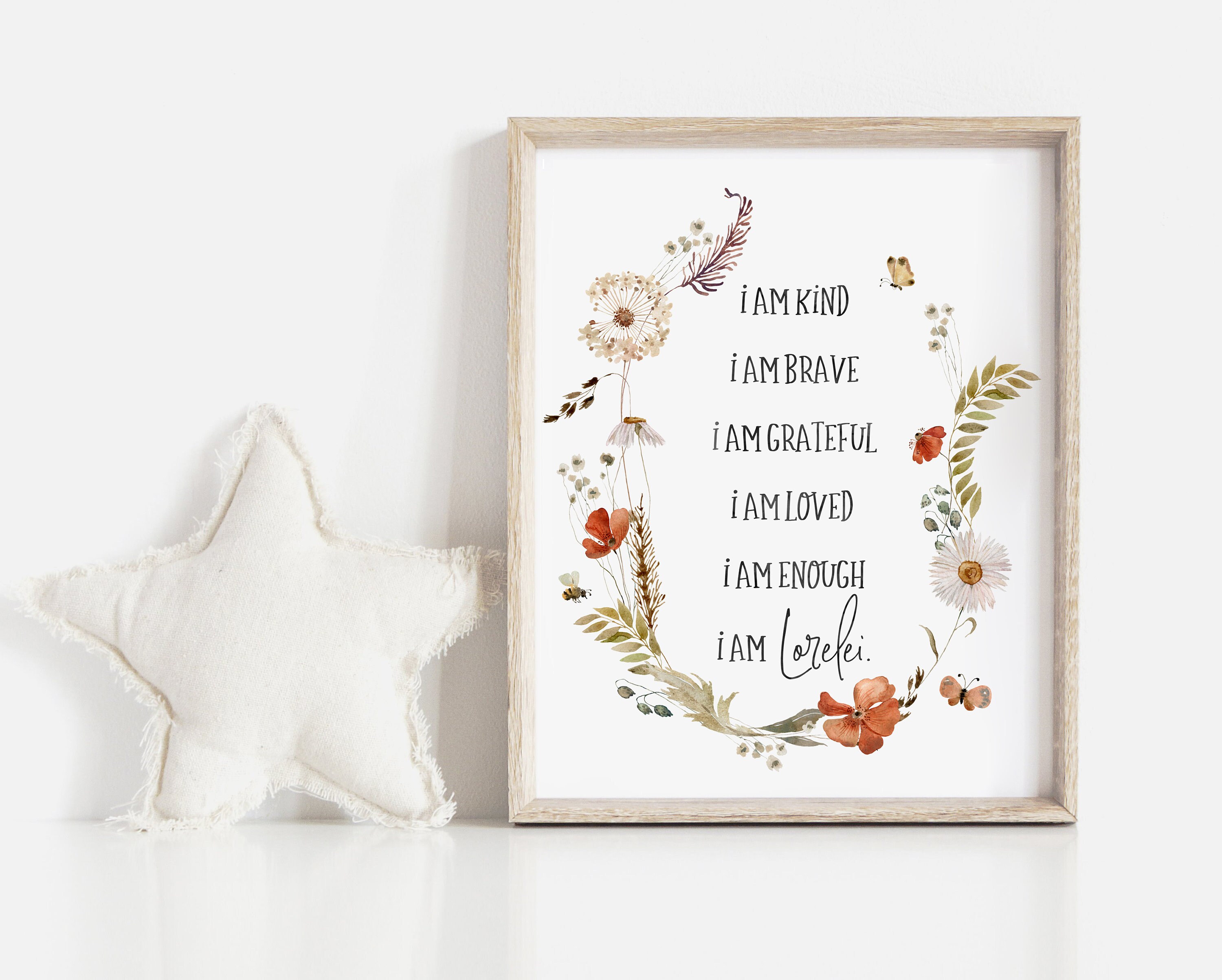 Wildflowers Affirmations Print for Kids, Personalizable Baby Girl Gift ...