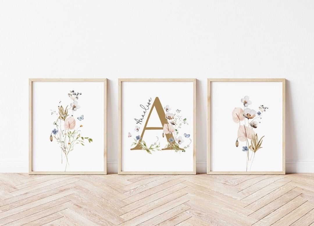 Custom Floral Initial Print, Custom Wildflower Prints, Personalized ...