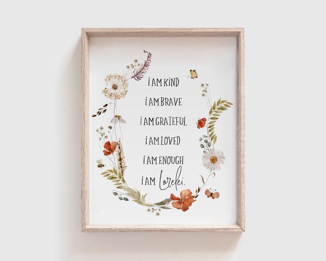 Wildflowers Affirmations Print for Kids, Personalizable Baby Girl Gift ...