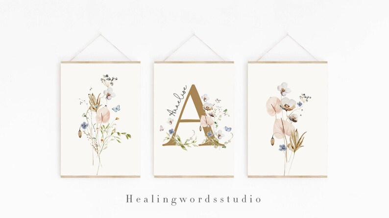 Custom Floral Initial Print, Custom Wildflower Prints, Personalized ...