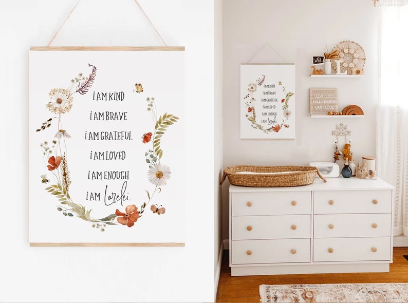 Wildflowers Affirmations Print for Kids, Personalizable Baby Girl Gift ...