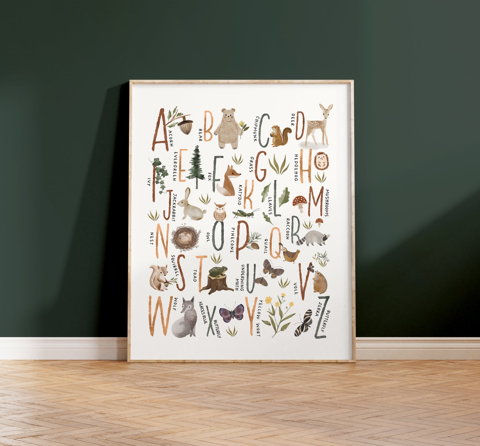 Woodland Alphabet Poster, Woodland Alphabet Print, Woodland Nursery ...