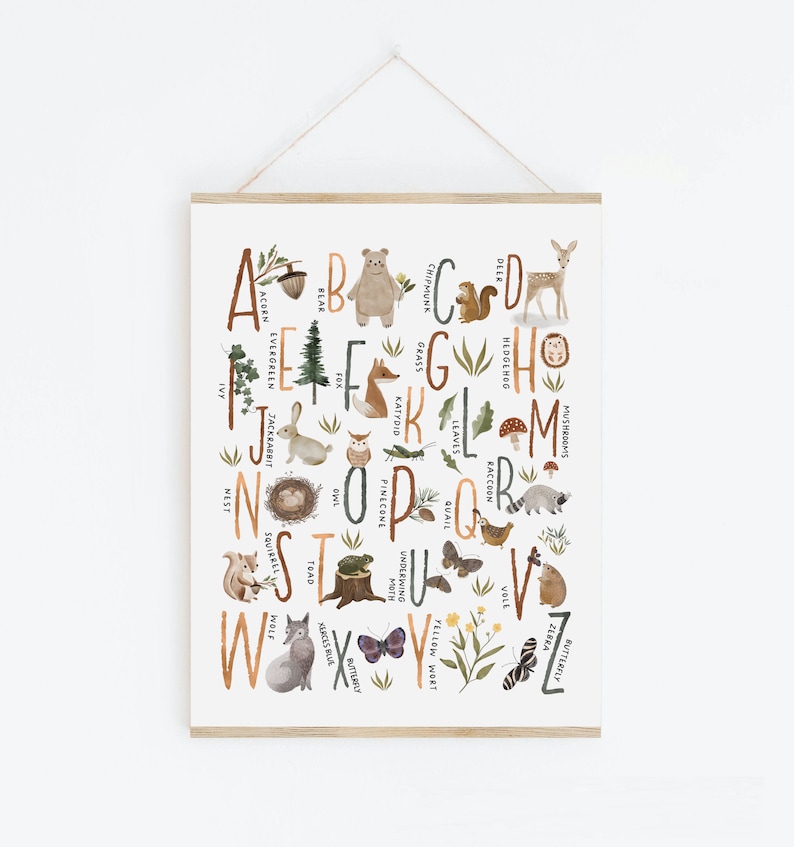 Woodland Alphabet Poster, Woodland Alphabet Print, Woodland Nursery ...