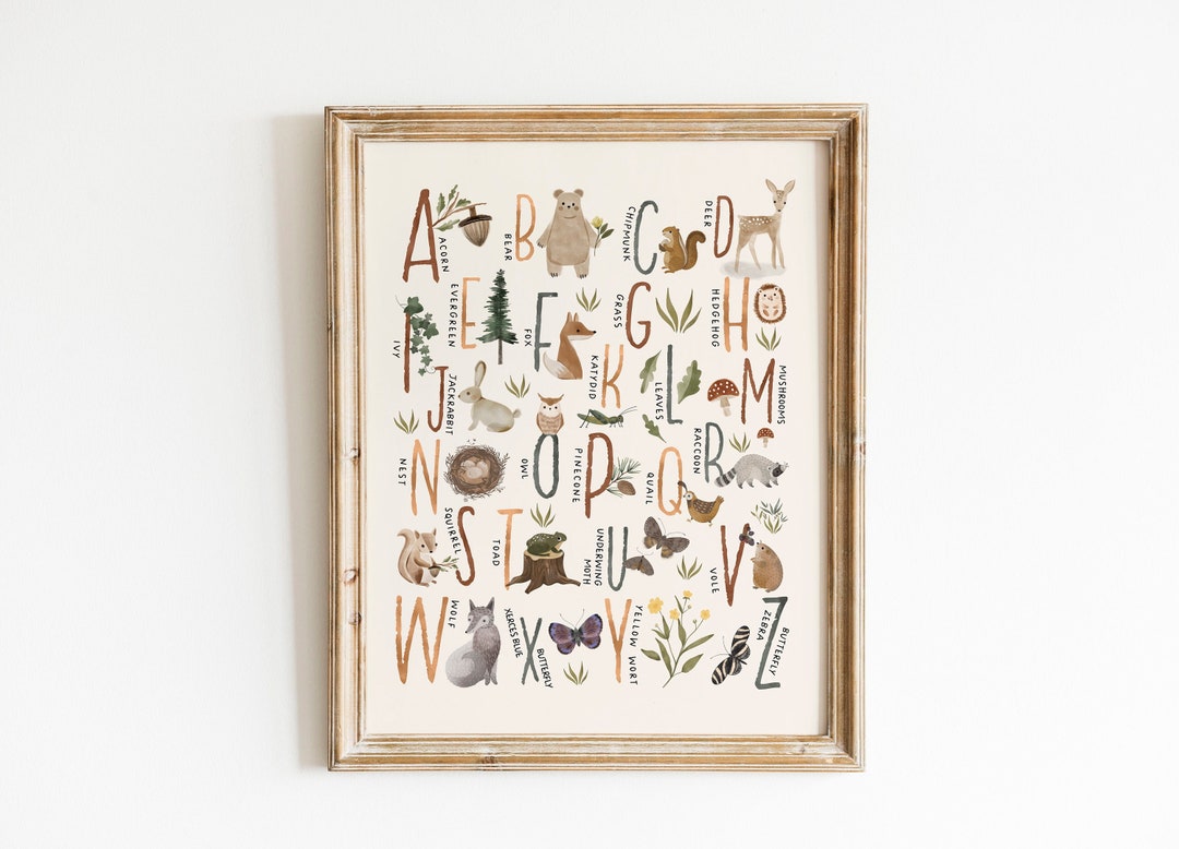 Woodland Alphabet Poster, Woodland Alphabet Print, Woodland Nursery ...