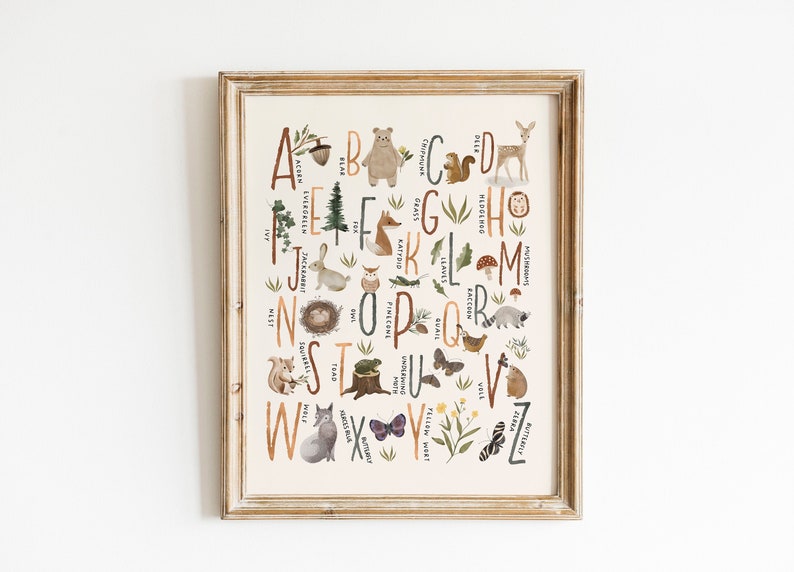 Woodland Alphabet Poster Woodland Alphabet Print Woodland - Etsy