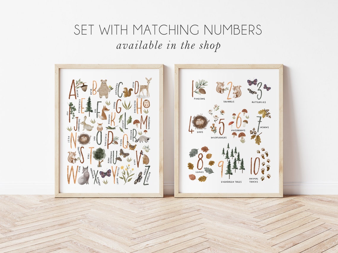 Woodland Alphabet Poster Woodland Alphabet Print Woodland - Etsy