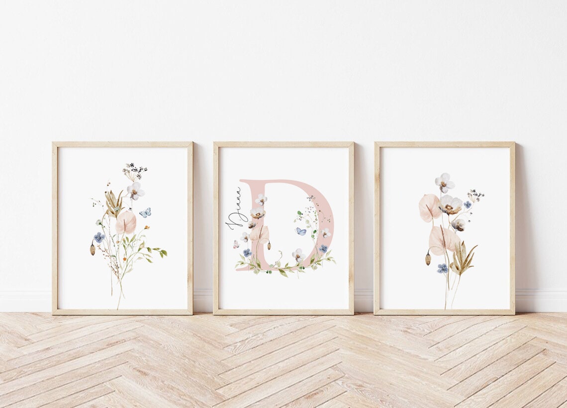 Custom Floral Initial Print, Custom Wildflower Prints, Personalized ...