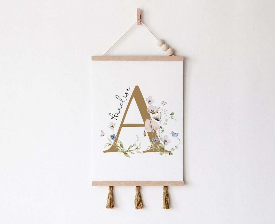 Custom Letter Print for Girls, Personalizable Baby Girl Name, Floral ...
