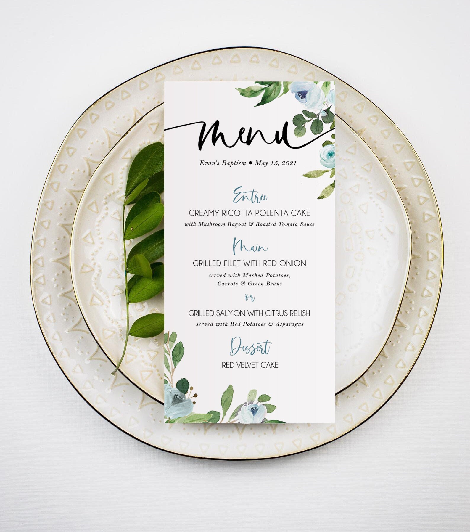 Baptism Menu Boy, Menu Template, DIY Menu, Editable Menu, Greenery ...