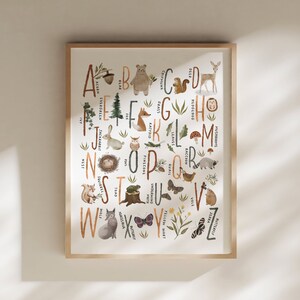 Woodland Alphabet Poster, Woodland Alphabet Print, Woodland Nursery ...
