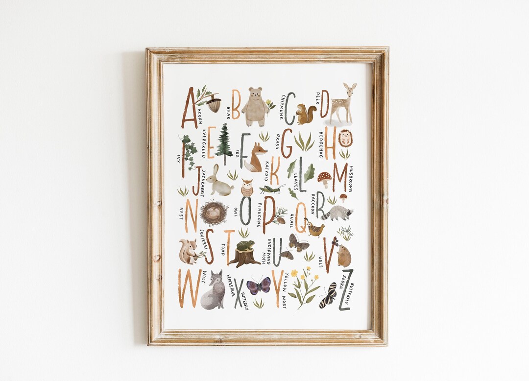 Woodland Alphabet Poster, Woodland Alphabet Print, Woodland Nursery ...