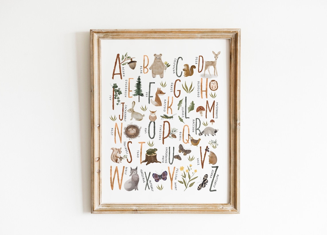 Woodland Alphabet Poster Woodland Alphabet Print Woodland - Etsy