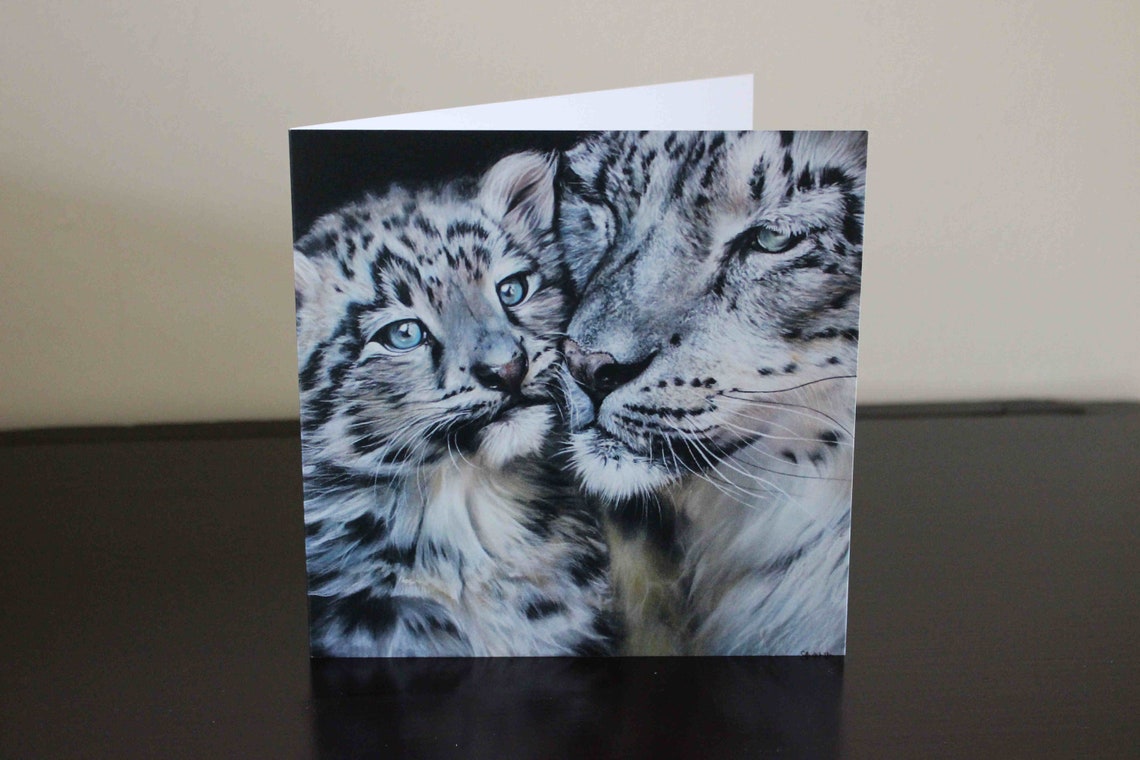 Snow Leopard Greeting Card Fine Art Print Big Cat Wildlife Painting ...