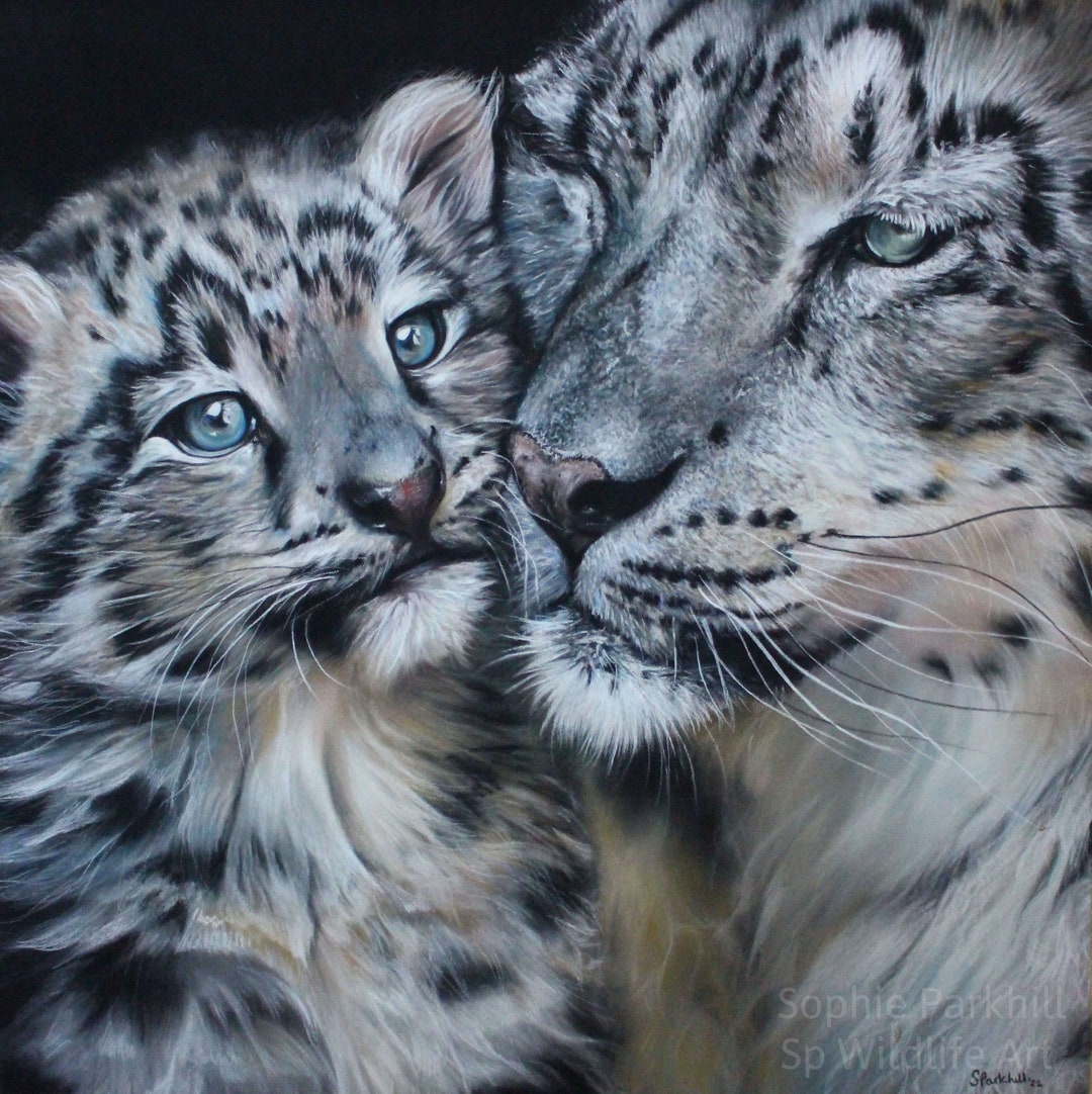 Snow Leopard Cub and Mother Giclee Print, Wildlife Art, Limited Edition ...