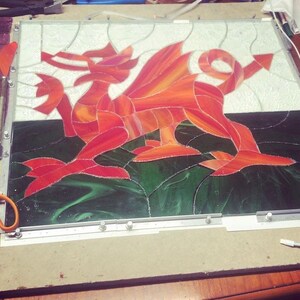Welsh Dragon - Welsh Flag - Stained Glass - Oak Frame - Wales - Etsy