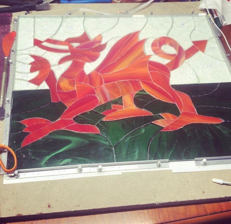 Welsh Dragon - Welsh Flag - Stained Glass - Oak Frame - Wales - Etsy
