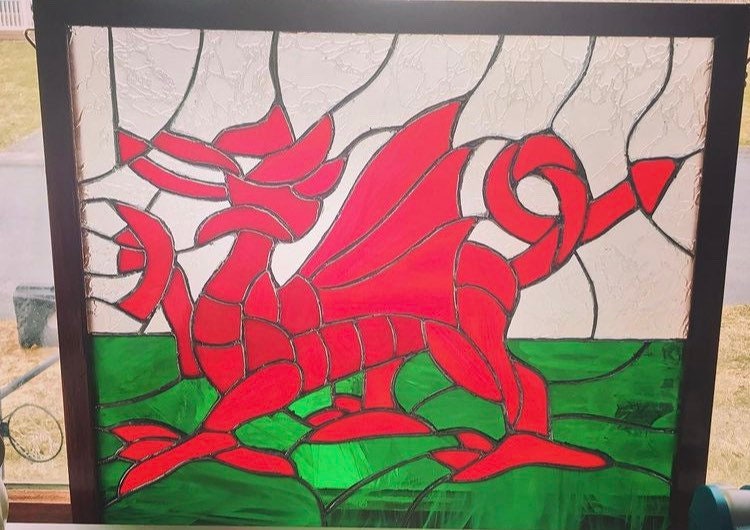 Welsh Dragon - Welsh Flag - Stained Glass - Oak Frame - Wales - Etsy