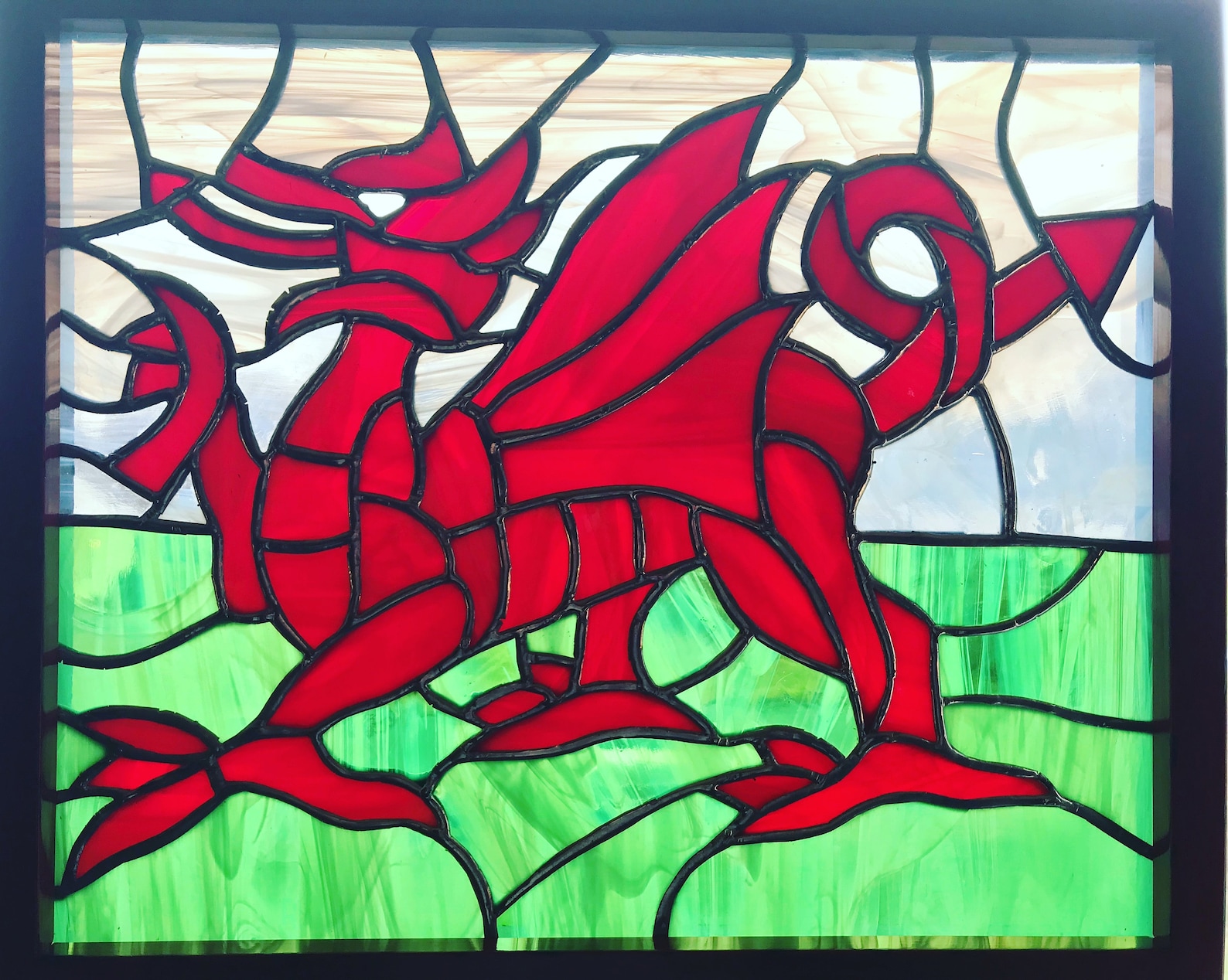 Welsh Dragon - Welsh Flag - Stained Glass - Oak Frame - Wales - Etsy