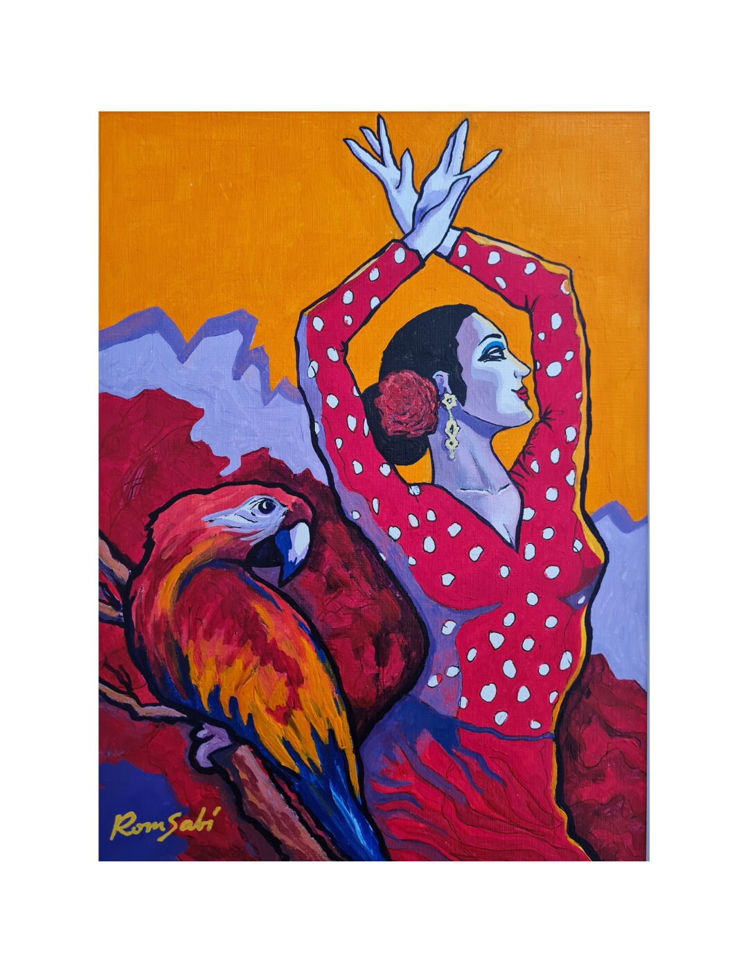 Beautiful Lady With Parrot - Spanish Wall Art, Home Decor, Hand Painted ...