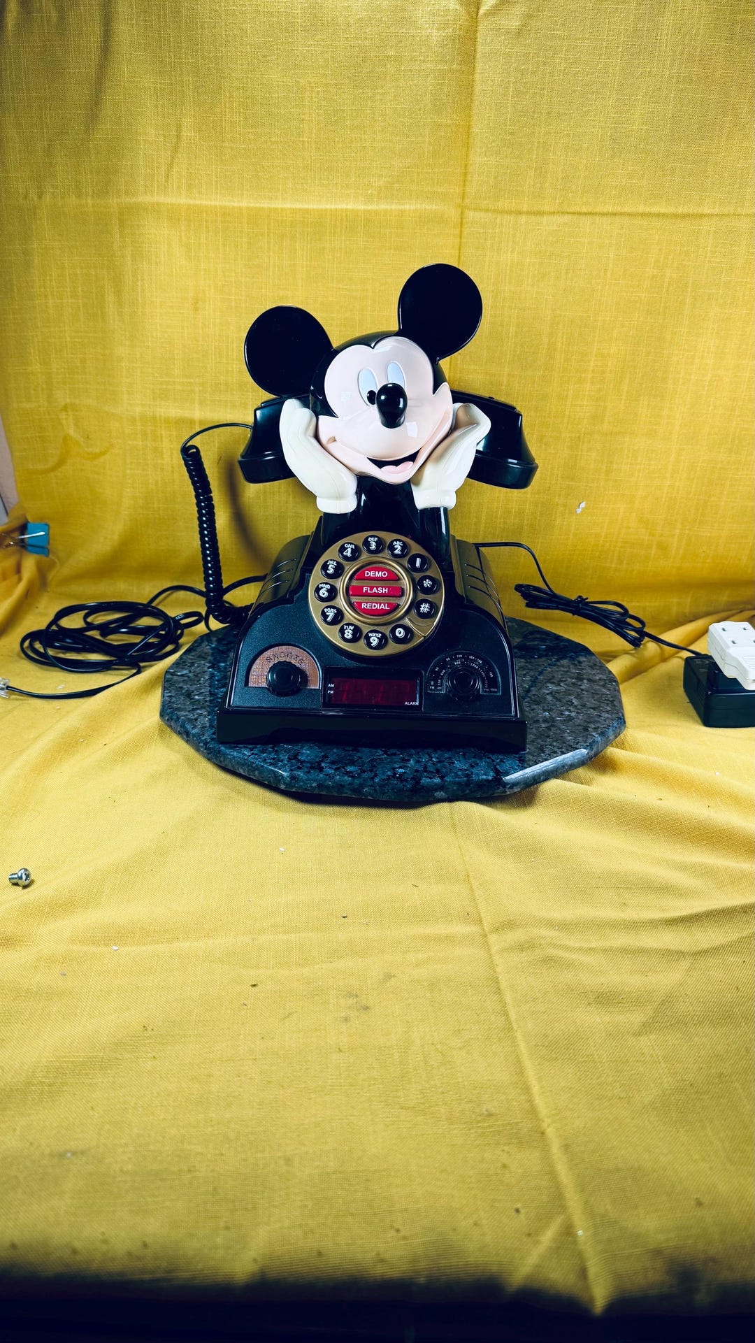 Mickey Mouse Telephone Clock Radio Alarm Clock Works but 12v AC Adapter ...