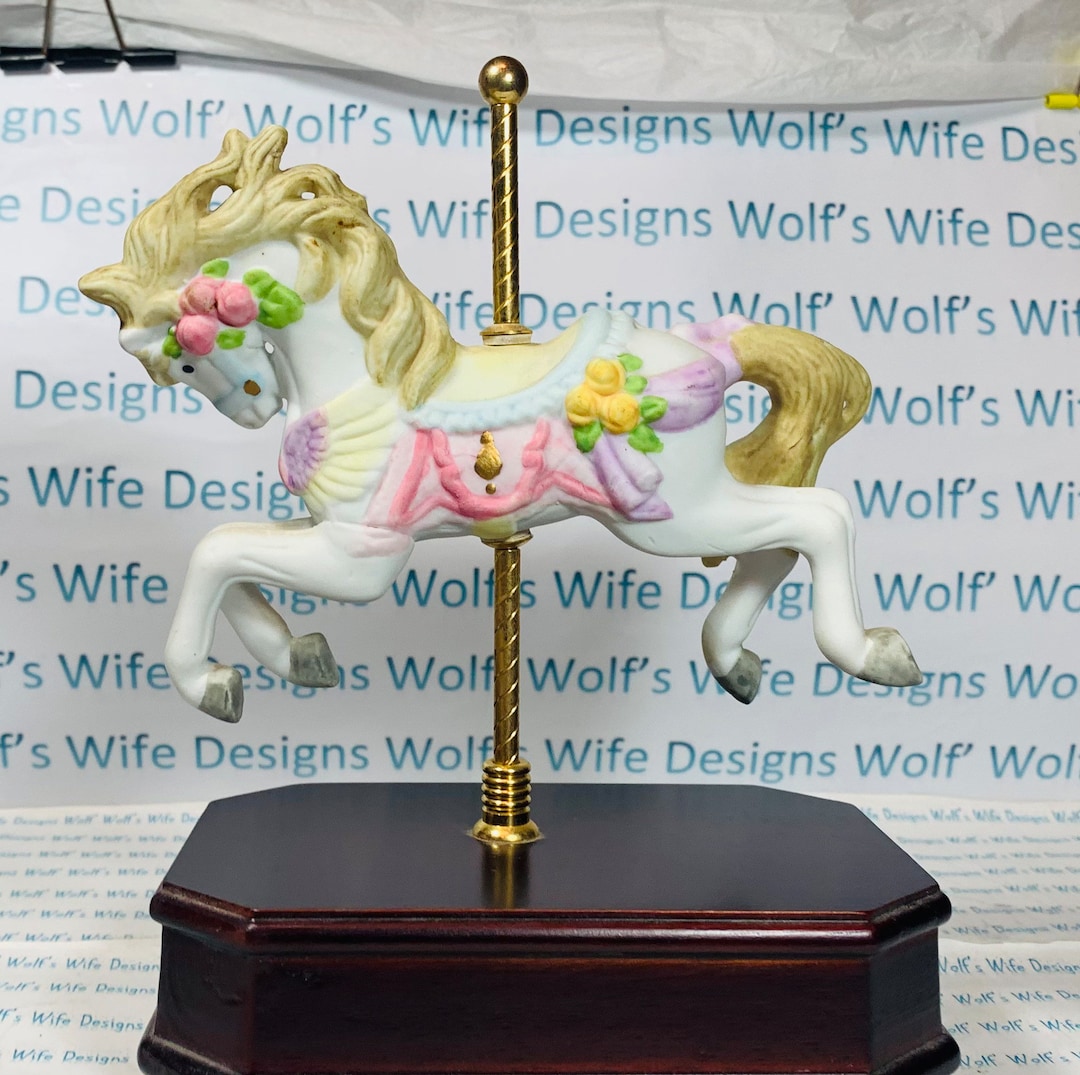 Vintage Carousel Style Turning Musical Horse Moves up and Down Plays ...