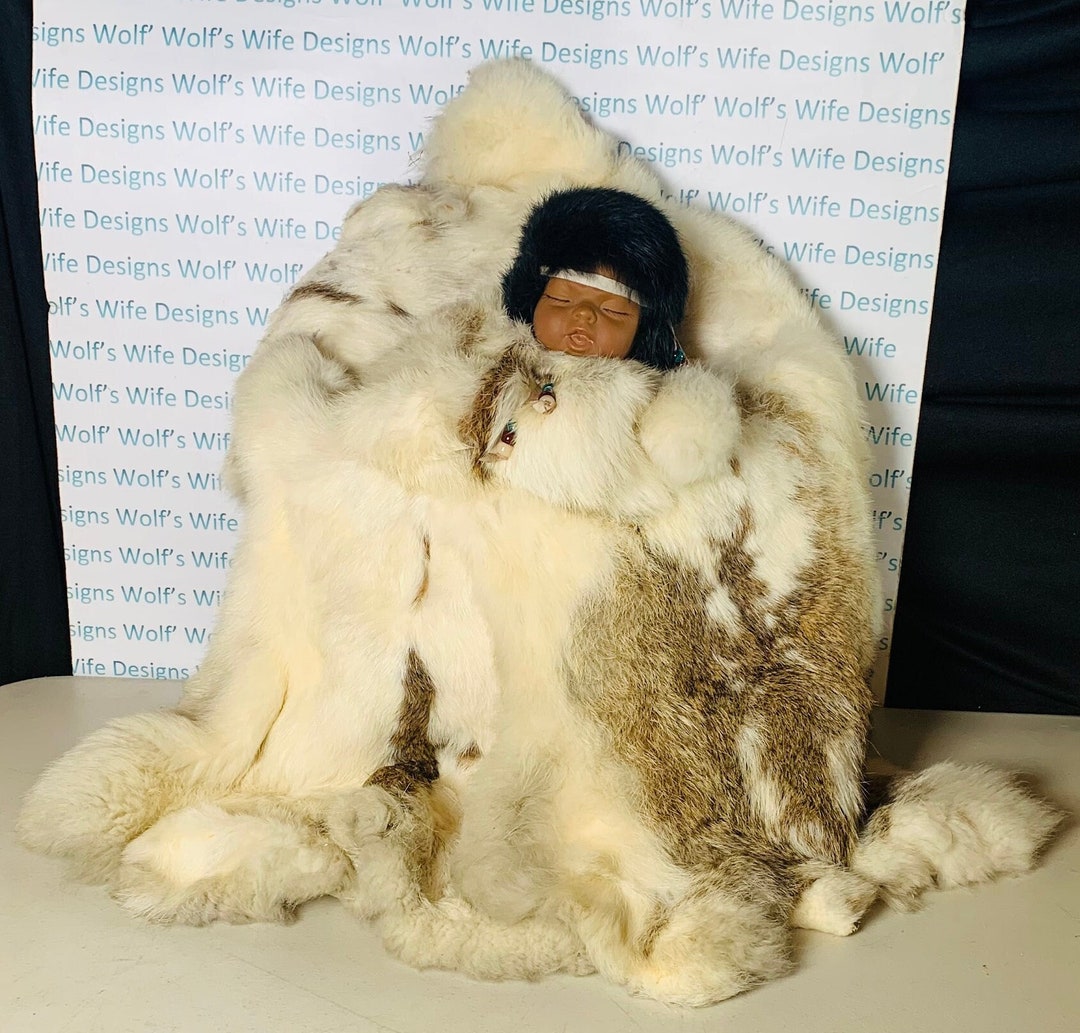 Papoos Doll With Real Rabbit Fur Wicker Basket - Etsy