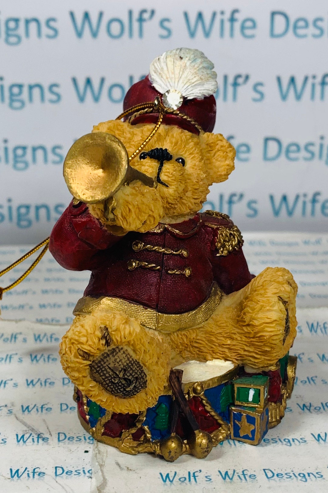 Christmas Bear Ornament With Trumpet Sitting on Drums Little Drummer ...