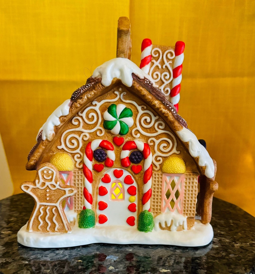 Partylite Gingerbread House Candle Lit Porcelain Gingerbread House ...