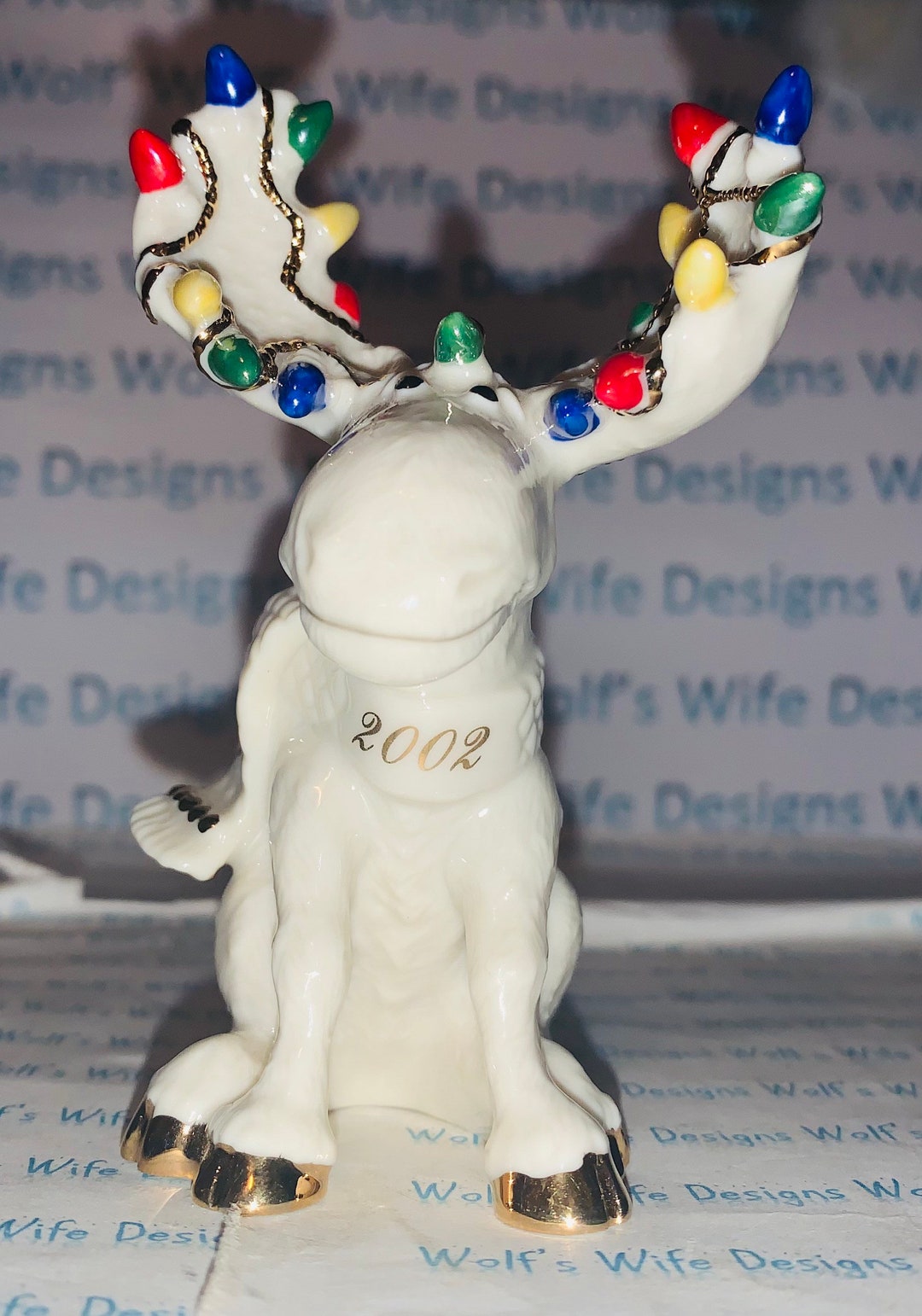 2002 Lenox Christmas Moose Gold Touches Beautiful White Porcelain ...