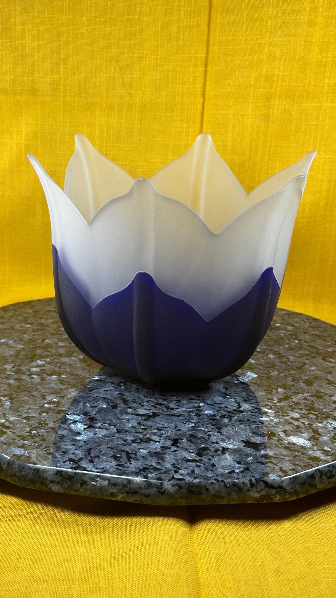 Partylite Candle Holder Frosted and Blue Glass Flower Shaped Candle ...