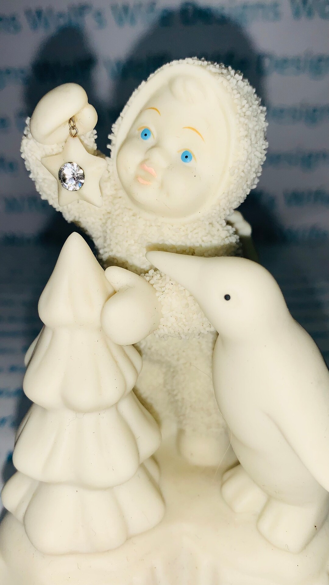 Snowbaby With Penguin Putting Star on Christmas Tree make It Shine ...